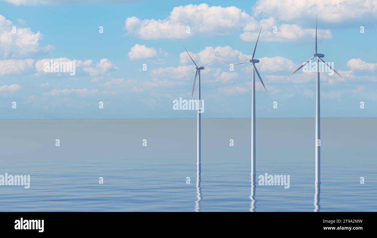 Offshore Wind Turbines Farm. Green ecological power energy generation ...