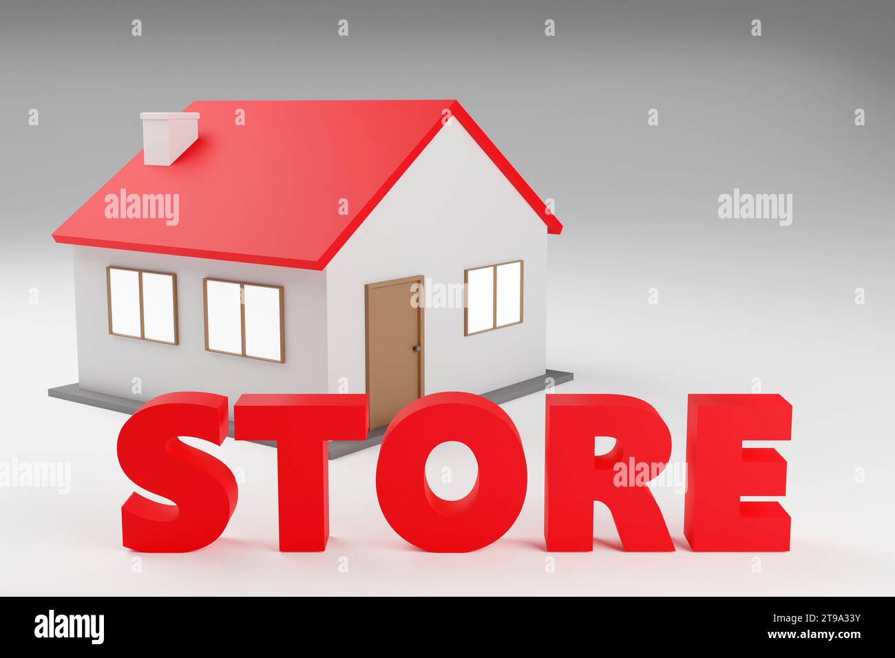3d alphabet, tiny house letters Store on grey background, 3d render ...