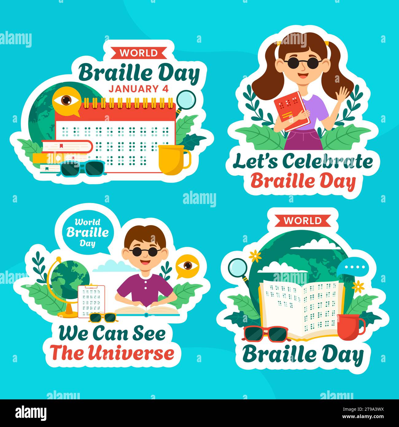 Braille Day Label Flat Cartoon Hand Drawn Templates Background ...
