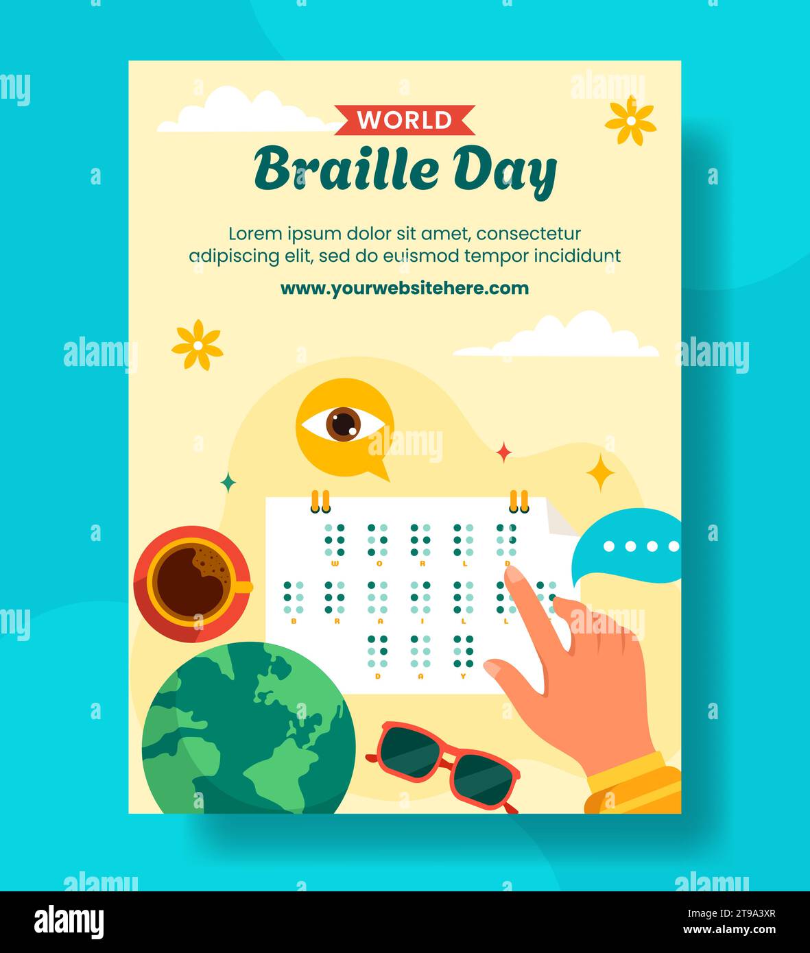 Braille Day Vertical Poster Flat Cartoon Hand Drawn Templates ...