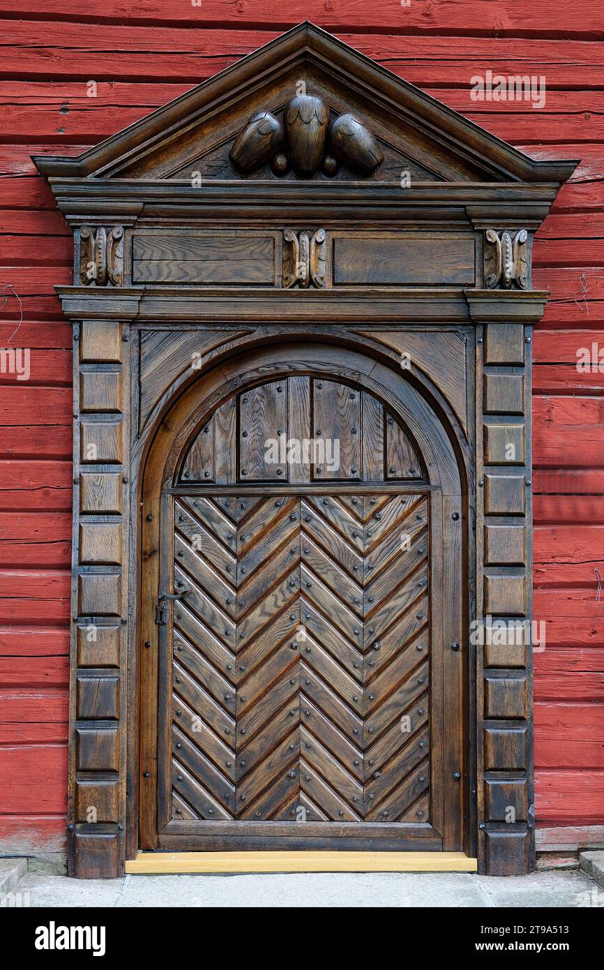 A beautiful handcrafted wooden door at the Skansen museum, Julita Gård ...