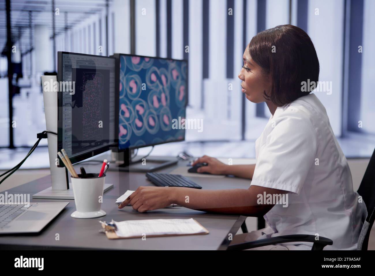 Artificial Intelligence Girl Using Computer Software for Data Security ...