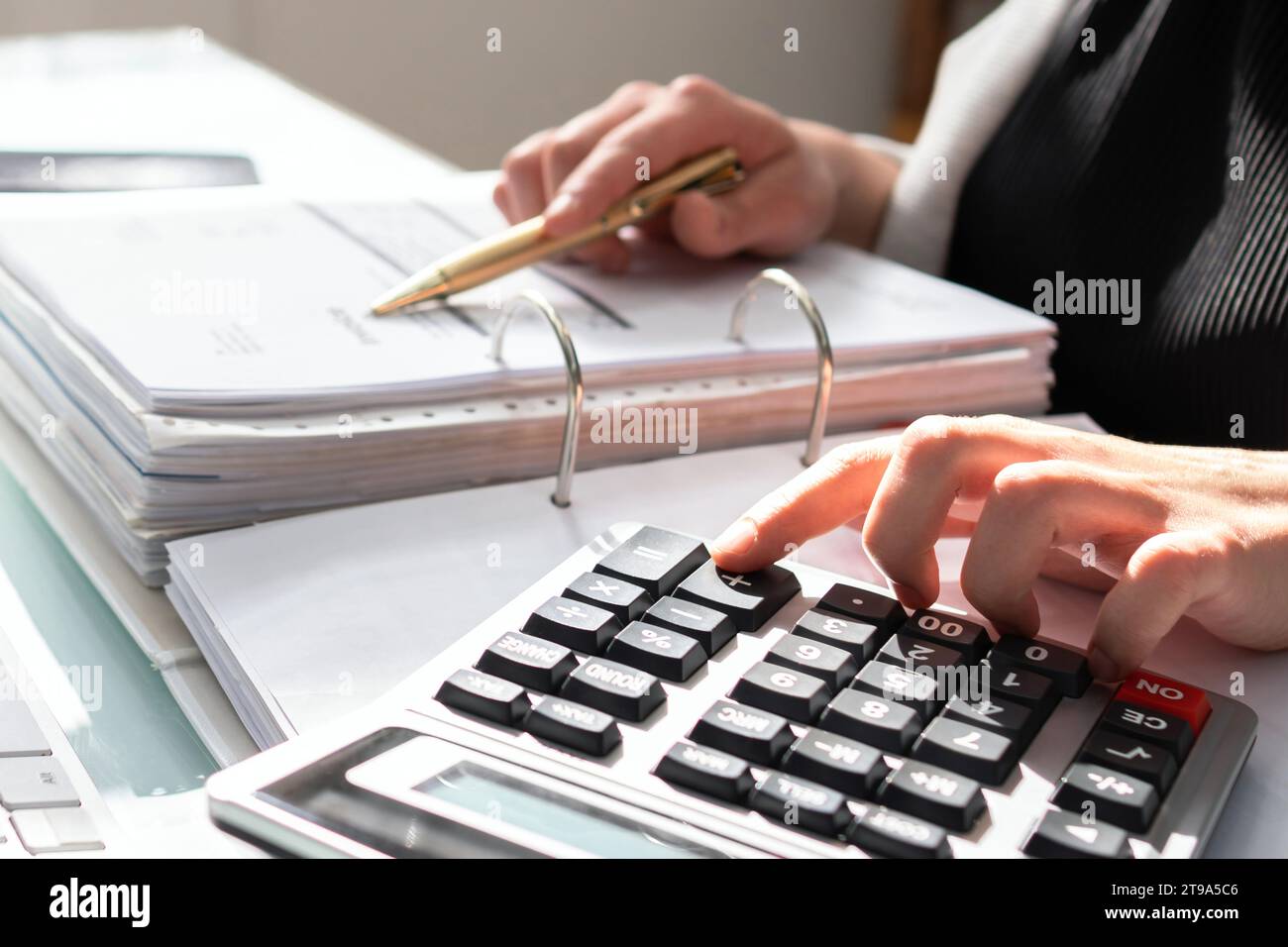 Efficient Woman Accountant in Office Calculating Accounting Expenses ...