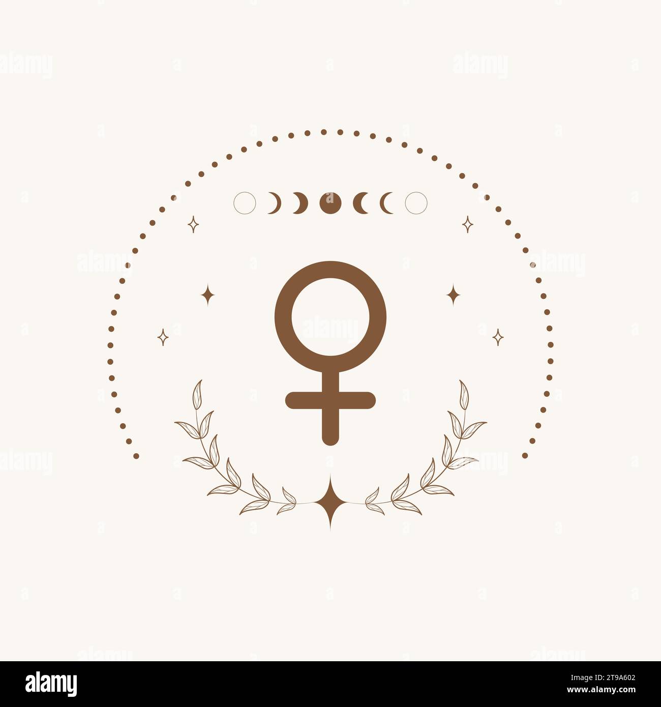 Female symbol in boho style. Gender icon with stars and moon. Vector ...