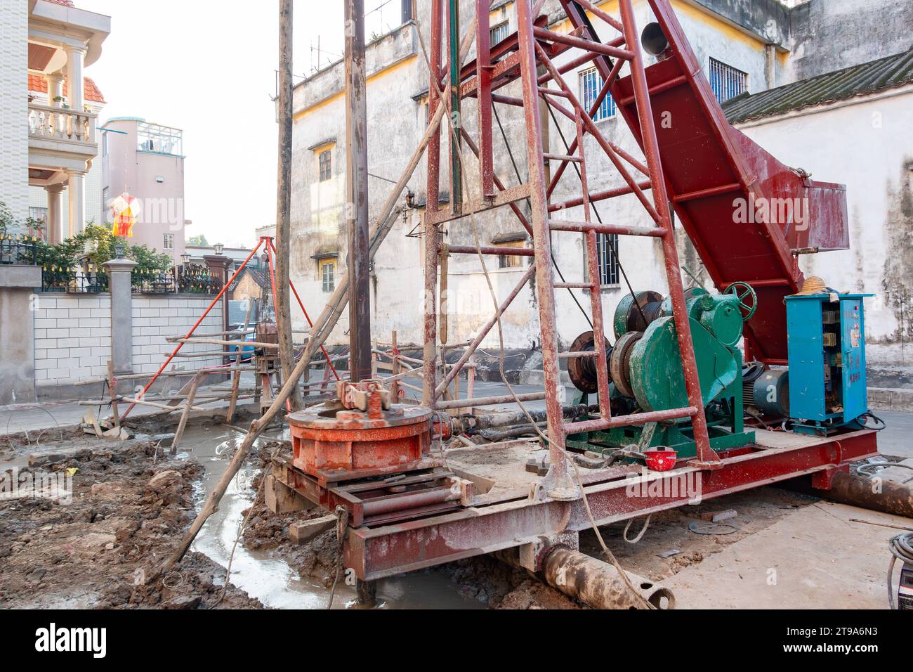 drilling rig for foundation digging horizontal composition Stock Photo ...