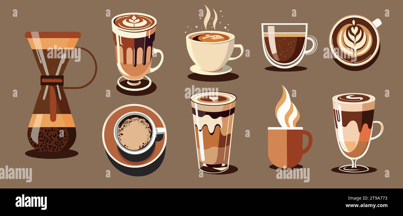 Coffee icons in cartoon style vector isolated Stock Vector Image & Art ...