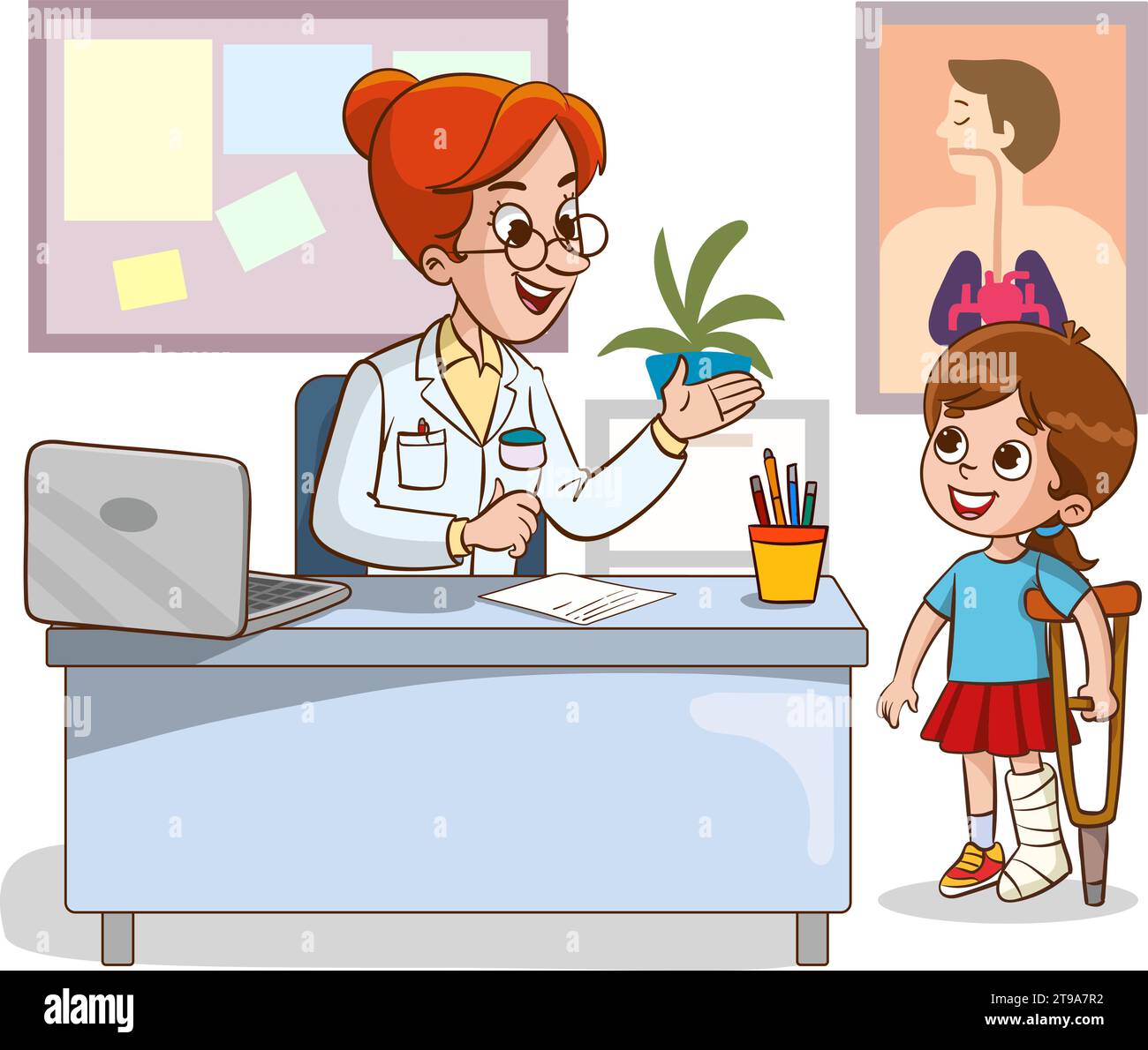 Illustration of a Little kids Visiting a Doctor at the Desk Stock ...