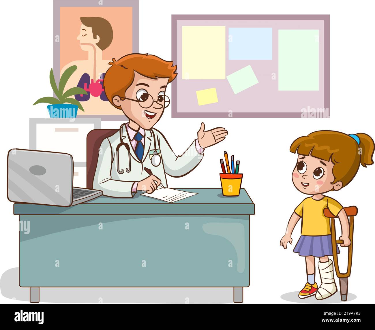 Illustration of a Little kids Visiting a Doctor at the Desk Stock ...