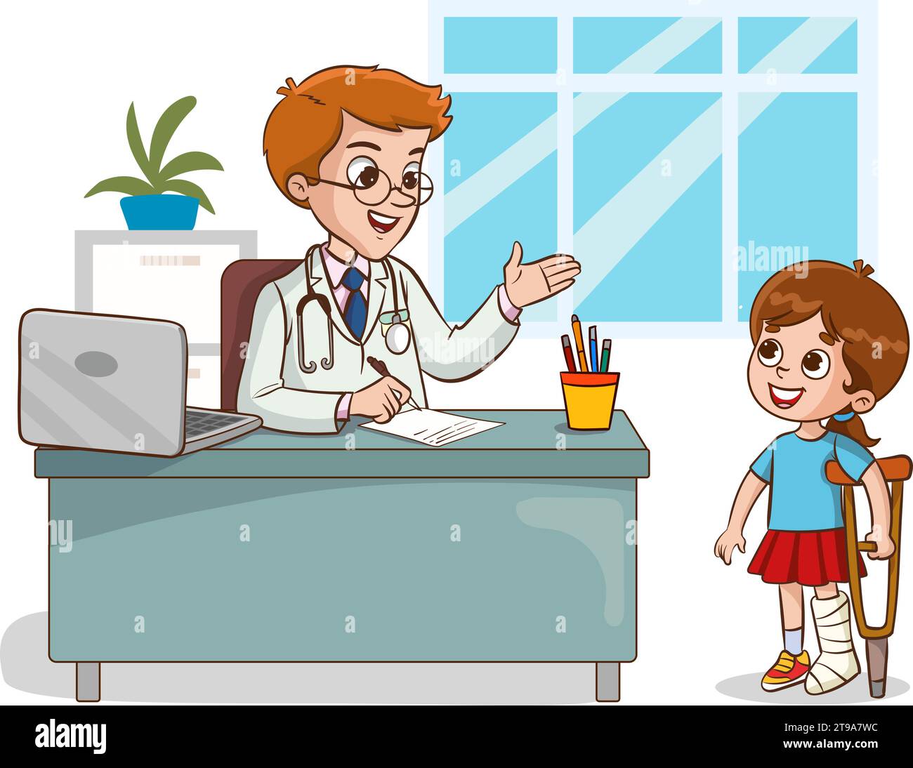 Illustration of a Little kids Visiting a Doctor at the Desk Stock ...