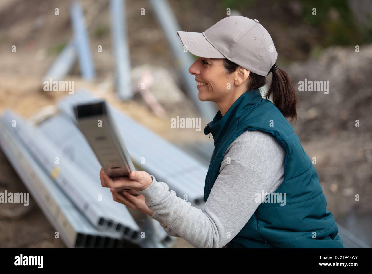 female worker working on the foundations of a construction site Stock ...