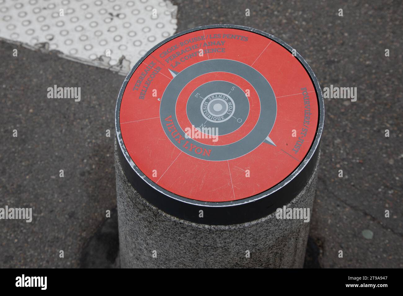Street view tourist marking with compass for tourism in lyon old town ...
