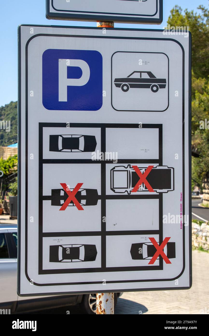 road sign indicating panel how to park car on parking area location ...