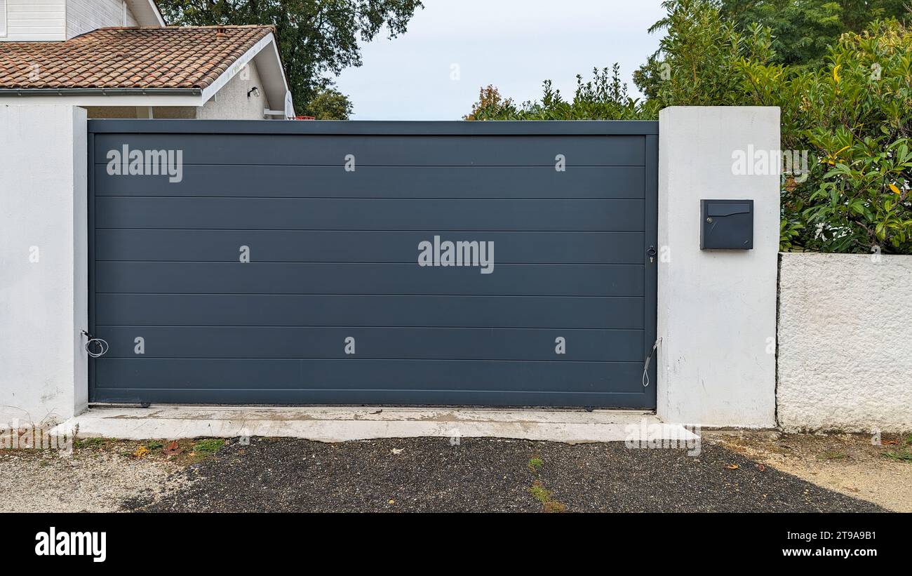 Aluminum gray sliding modern grey portal closed of suburb garden door ...