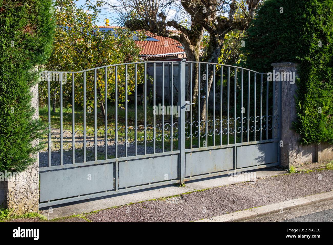 grey steel classic old brut vintage portal style metal driveway ancient ...