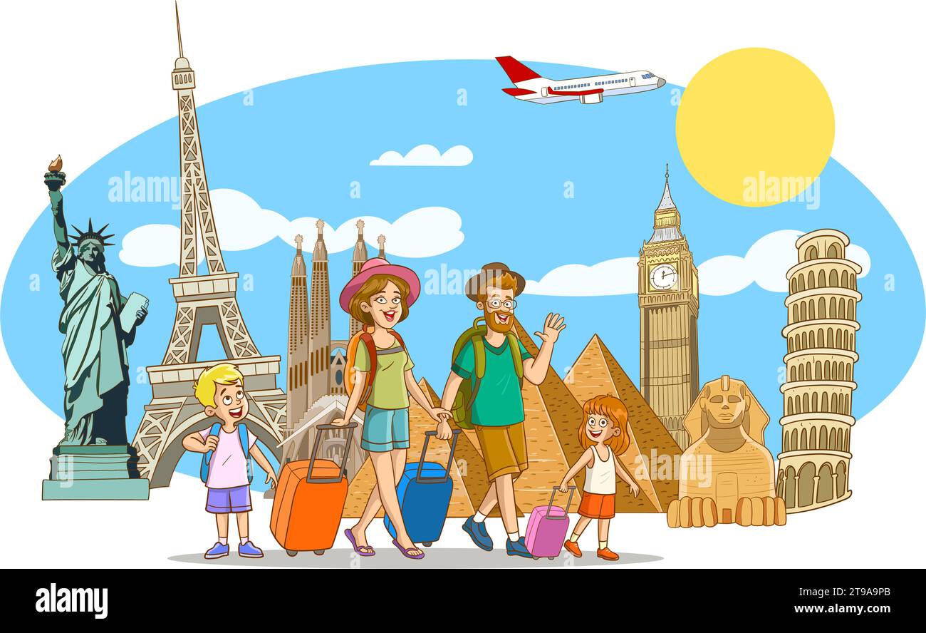 cute family packing their suitcases and going on vacation Stock Vector ...