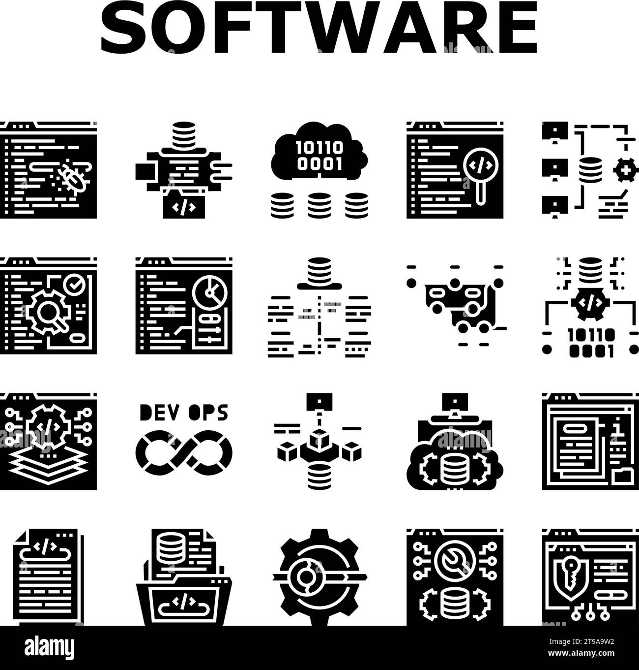 software engineer computer code icons set vector Stock Vector Image ...