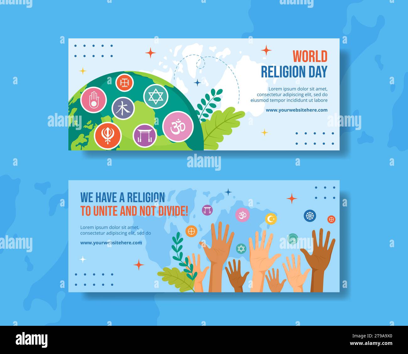 Religion Day Horizontal Banner Flat Cartoon Hand Drawn Templates ...