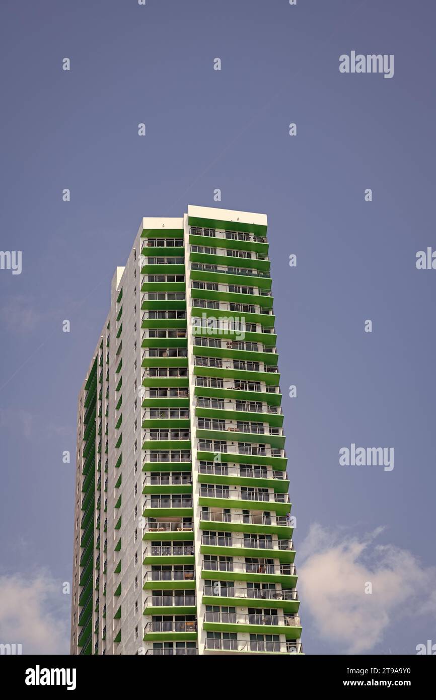 skyscraper building in miami with green facade. skyscraper architecture ...