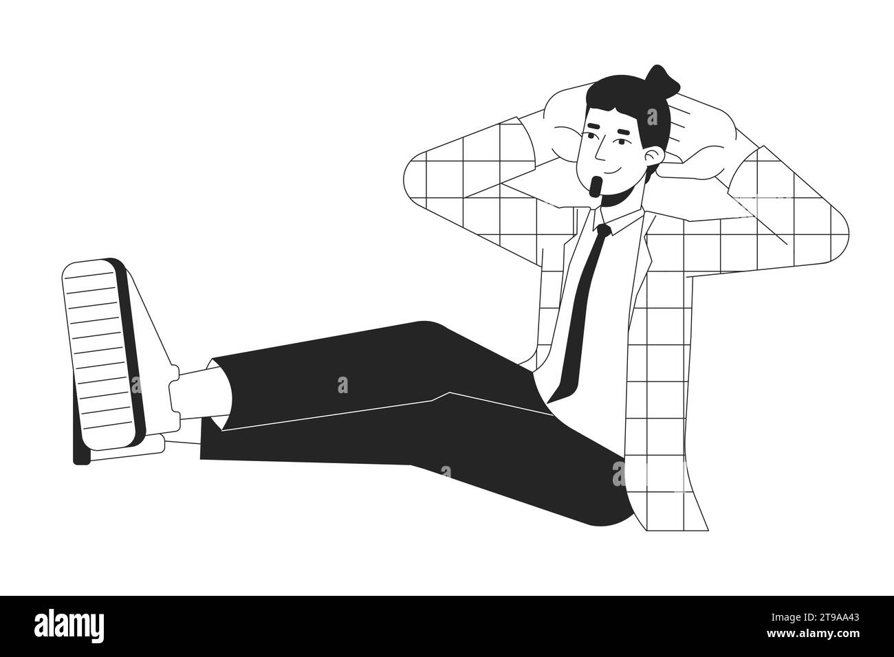 Chilling relaxing caucasian office guy black and white 2D line cartoon character Stock Vector ...