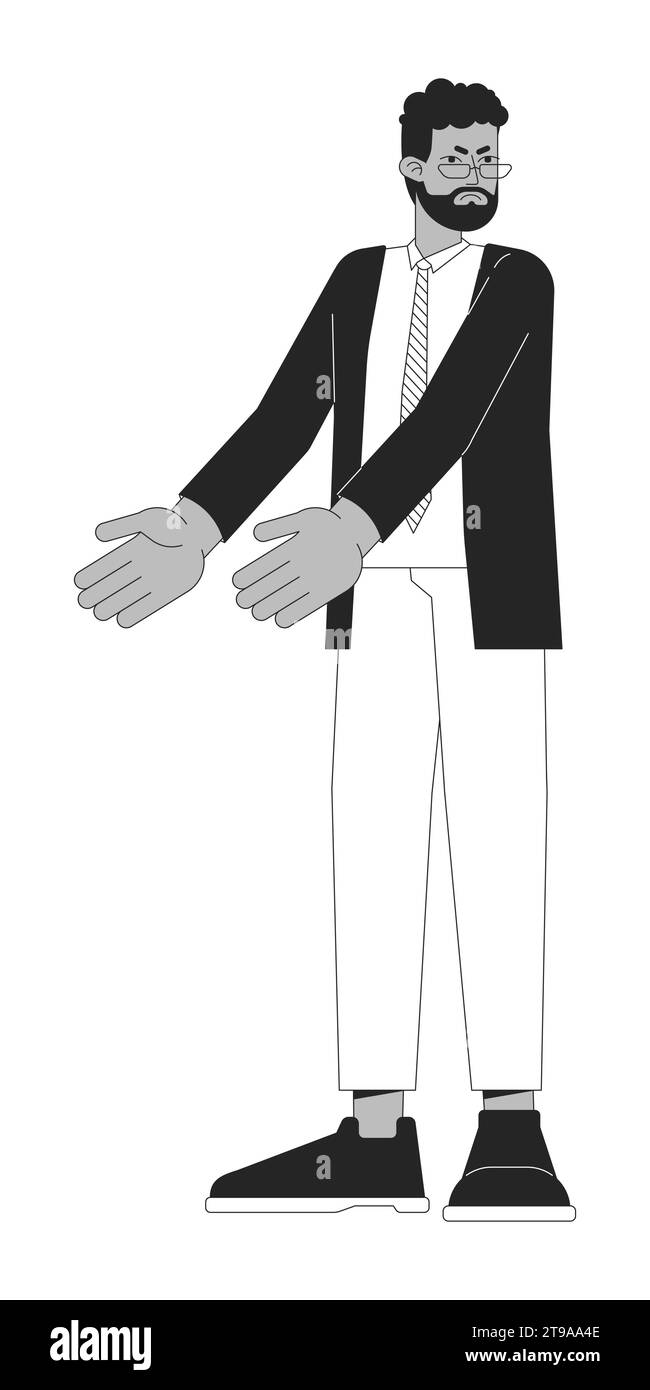 Eyeglasses manager man pointing with hands black and white 2D line cartoon character Stock ...