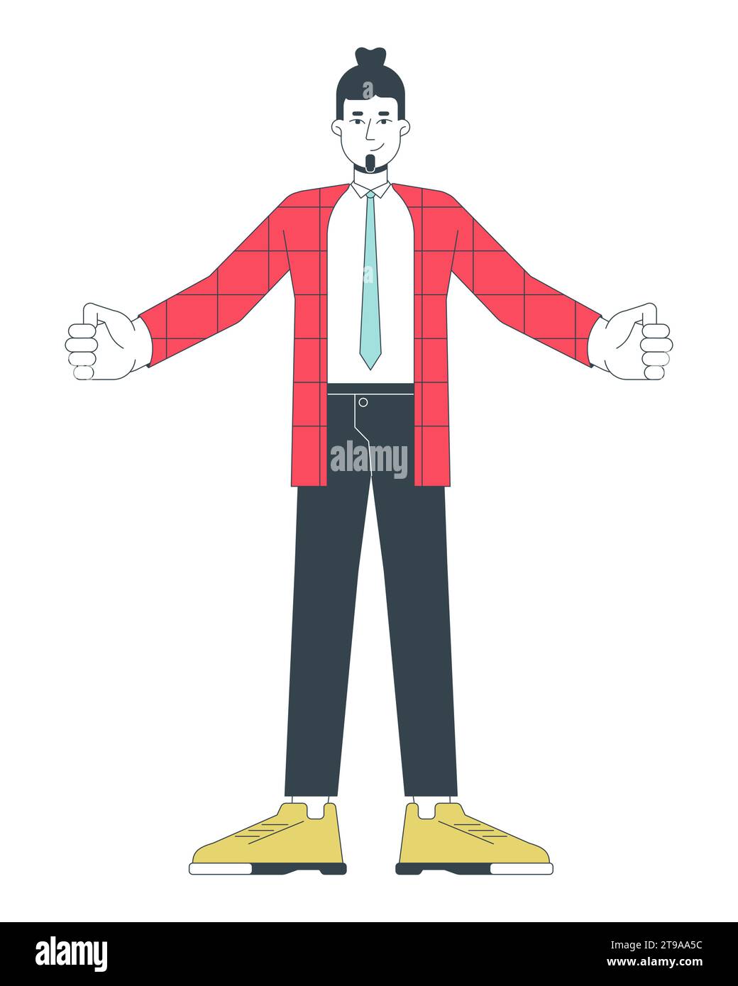 Caucasian adult employee standing with open arms 2D linear cartoon ...