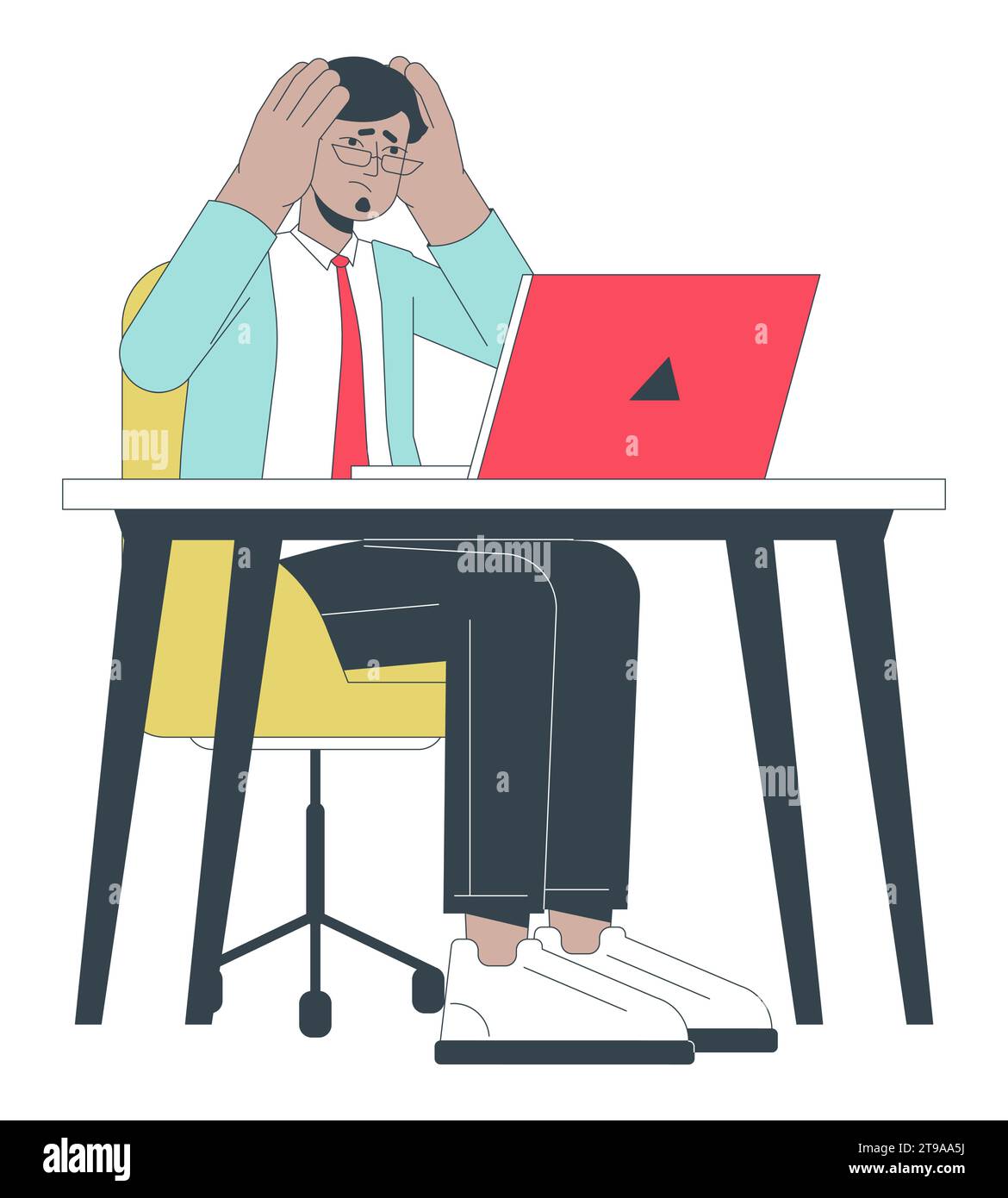 Stressed out indian man at workplace 2D linear cartoon character Stock ...
