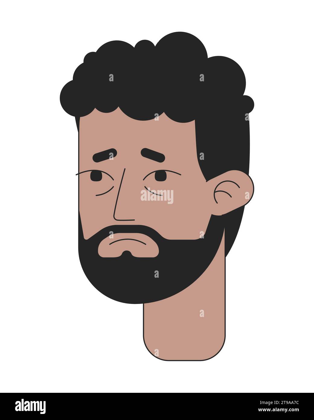 Unhappy african american man suffer 2D linear vector avatar ...