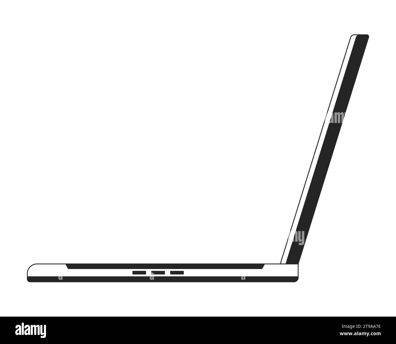 Open laptop side view black and white 2D line cartoon object Stock ...