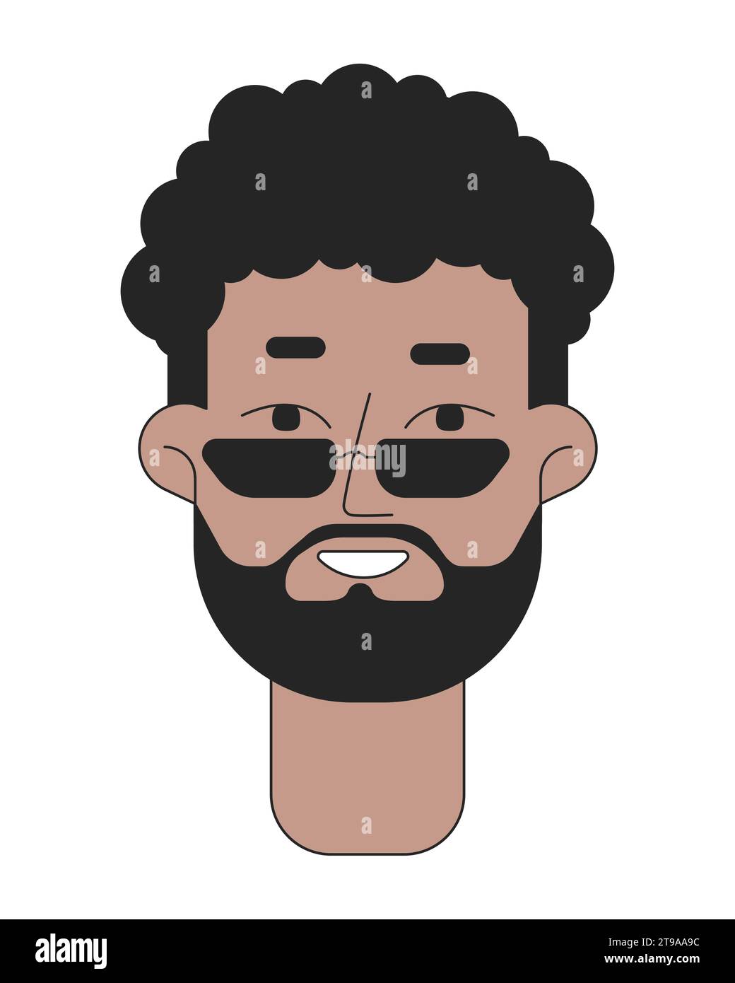 Black bearded man sunglasses 2D linear vector avatar illustration Stock ...