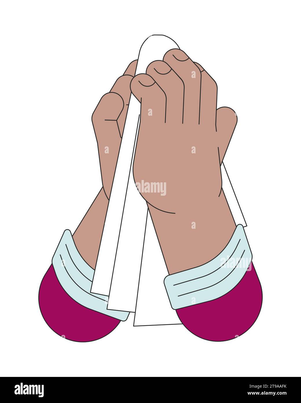 Handkerchief holding linear cartoon character hands illustration Stock ...