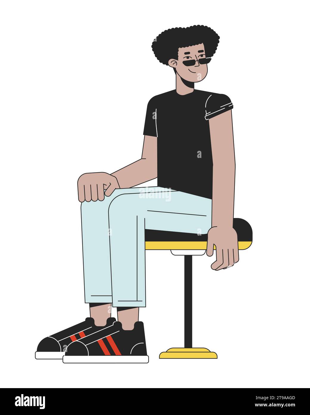 Latino sunglasses man sitting ready for vaccine 2D linear cartoon ...