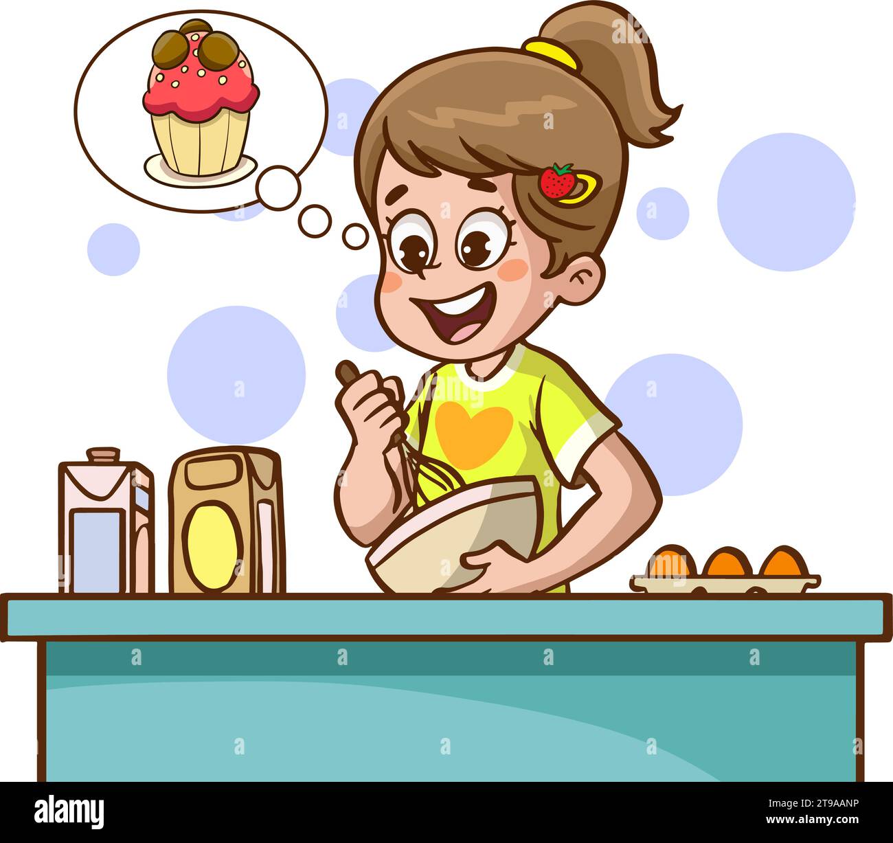 girl making cake in the kitchen cartoon vector Stock Vector Image & Art ...