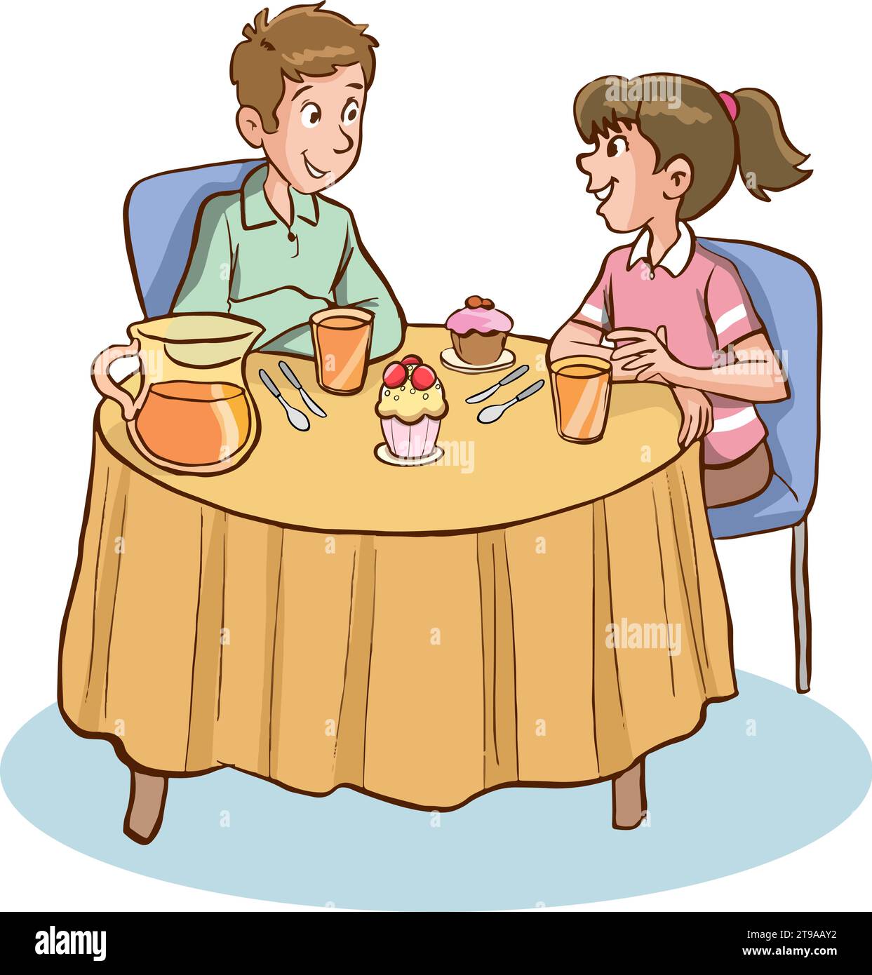 children eating cake at the table cartoon vector Stock Vector Image ...