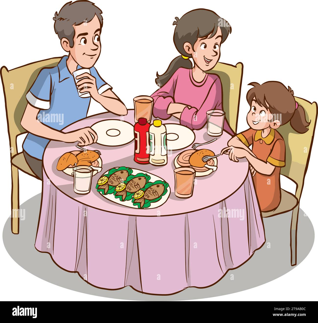 cute family are eating at the dinner table they are having breakfast cartoon vector Stock Vector ...