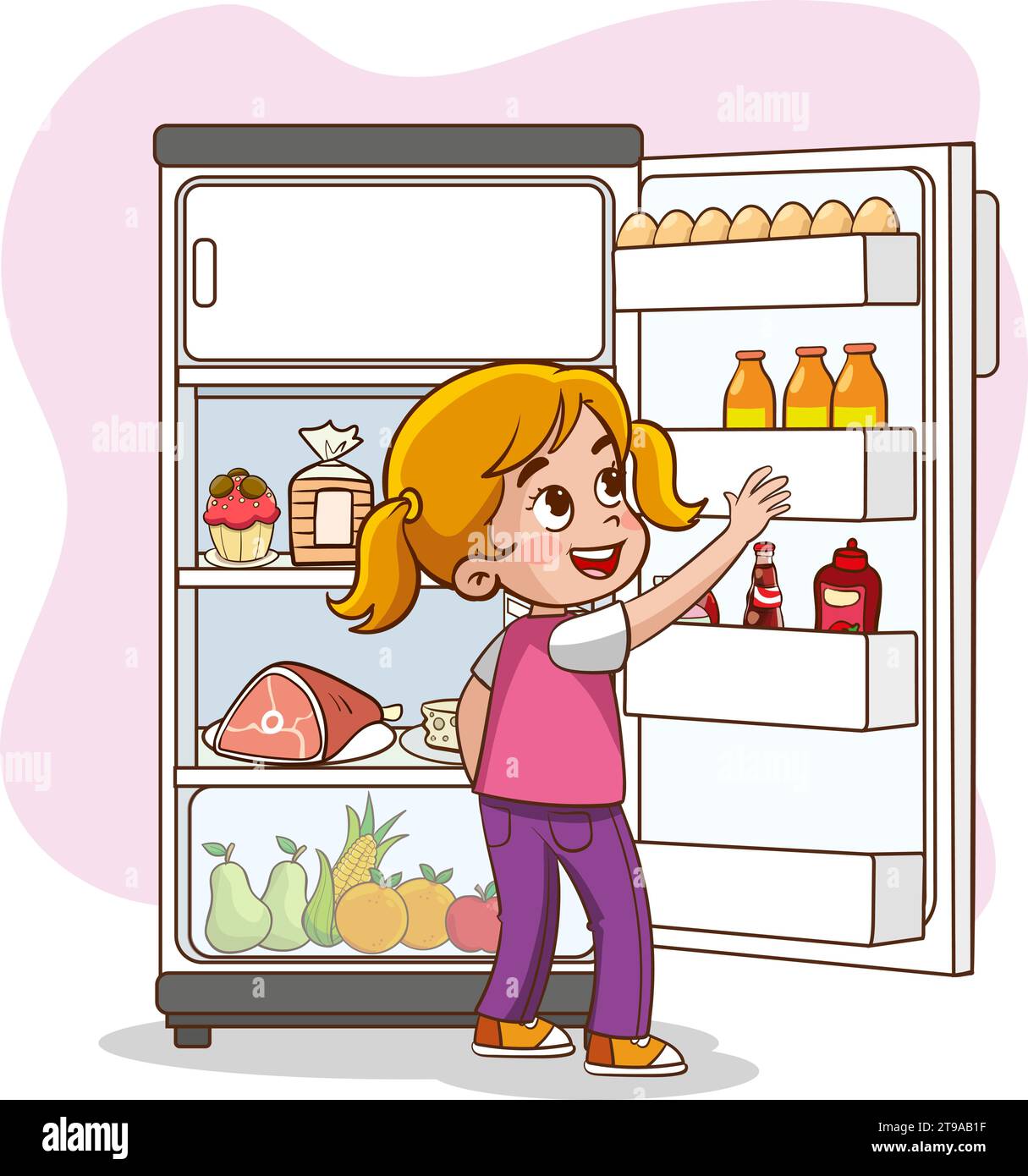 children taking food and drinks from the refrigerator Stock Vector ...