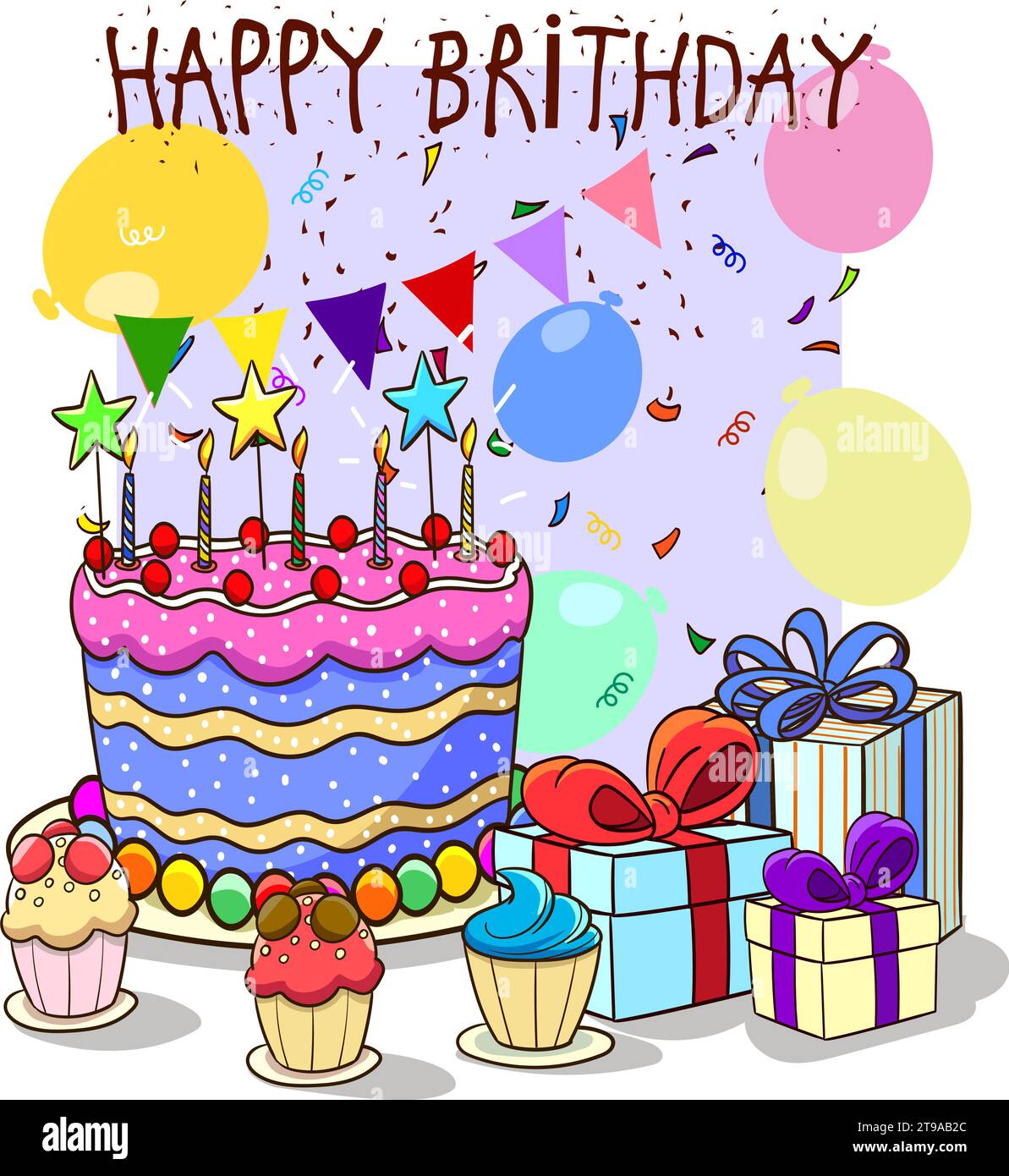 colorful birthday cake vector illustration Stock Vector Image & Art - Alamy
