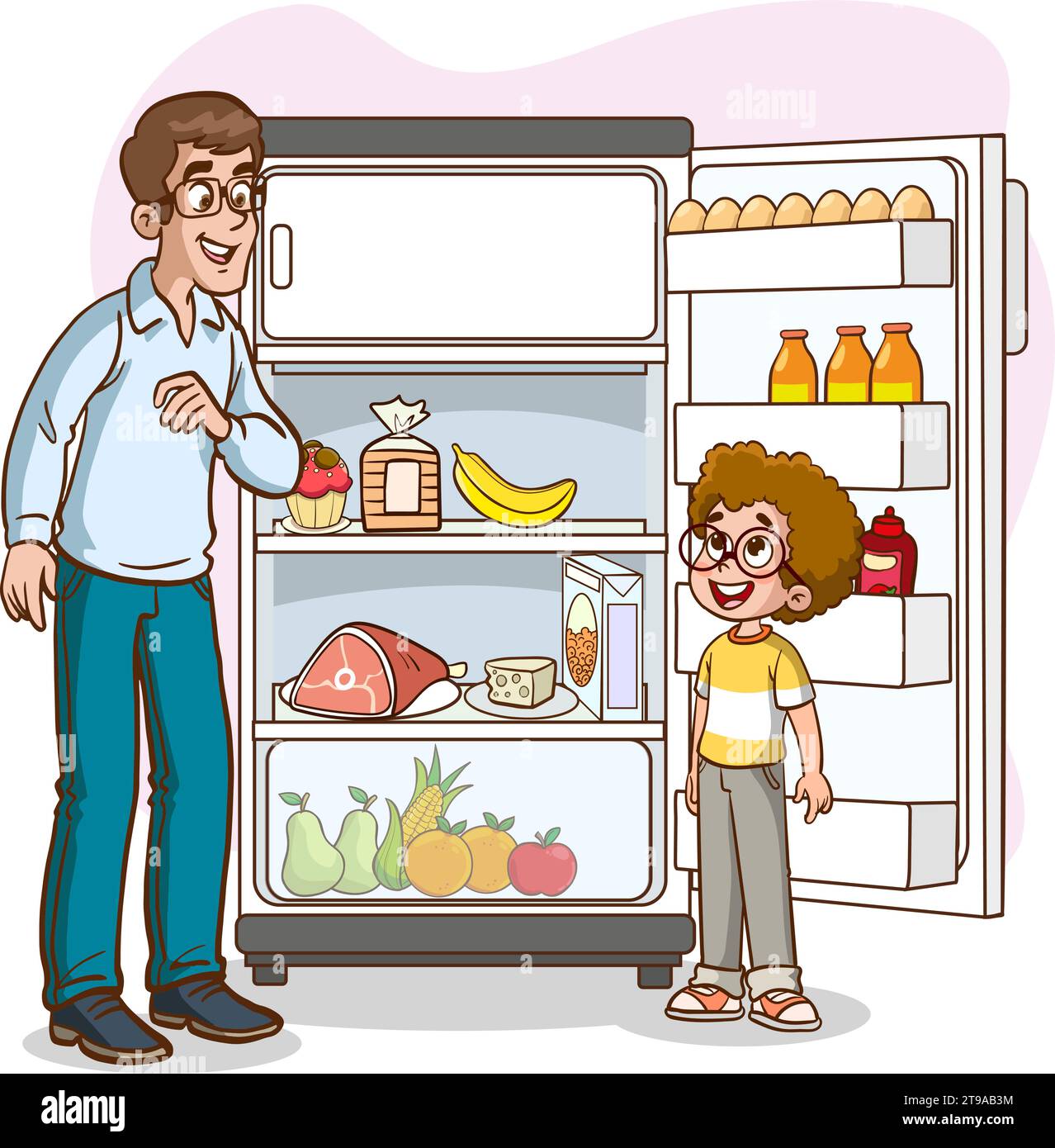 children taking food and drinks from the refrigerator Stock Vector ...