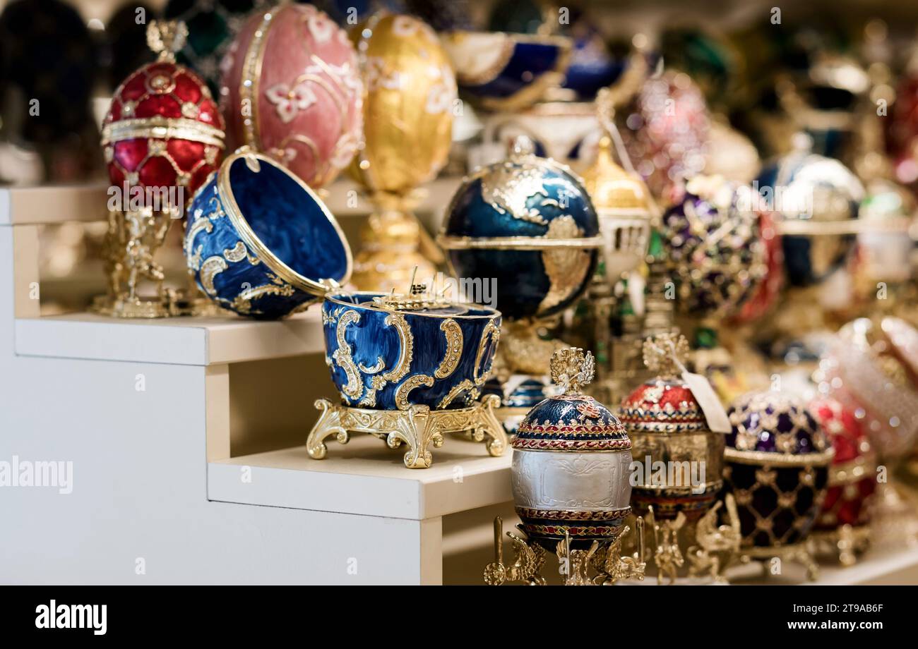 Russian souvenir - Gift shop. Faberge eggs Stock Photo - Alamy