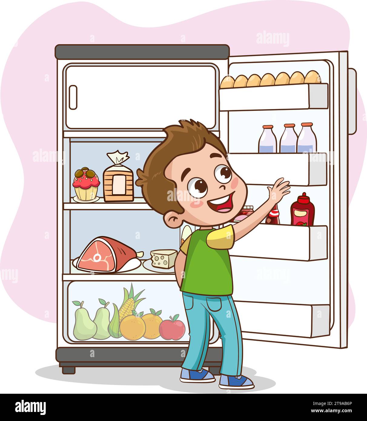 children taking food and drinks from the refrigerator Stock Vector ...