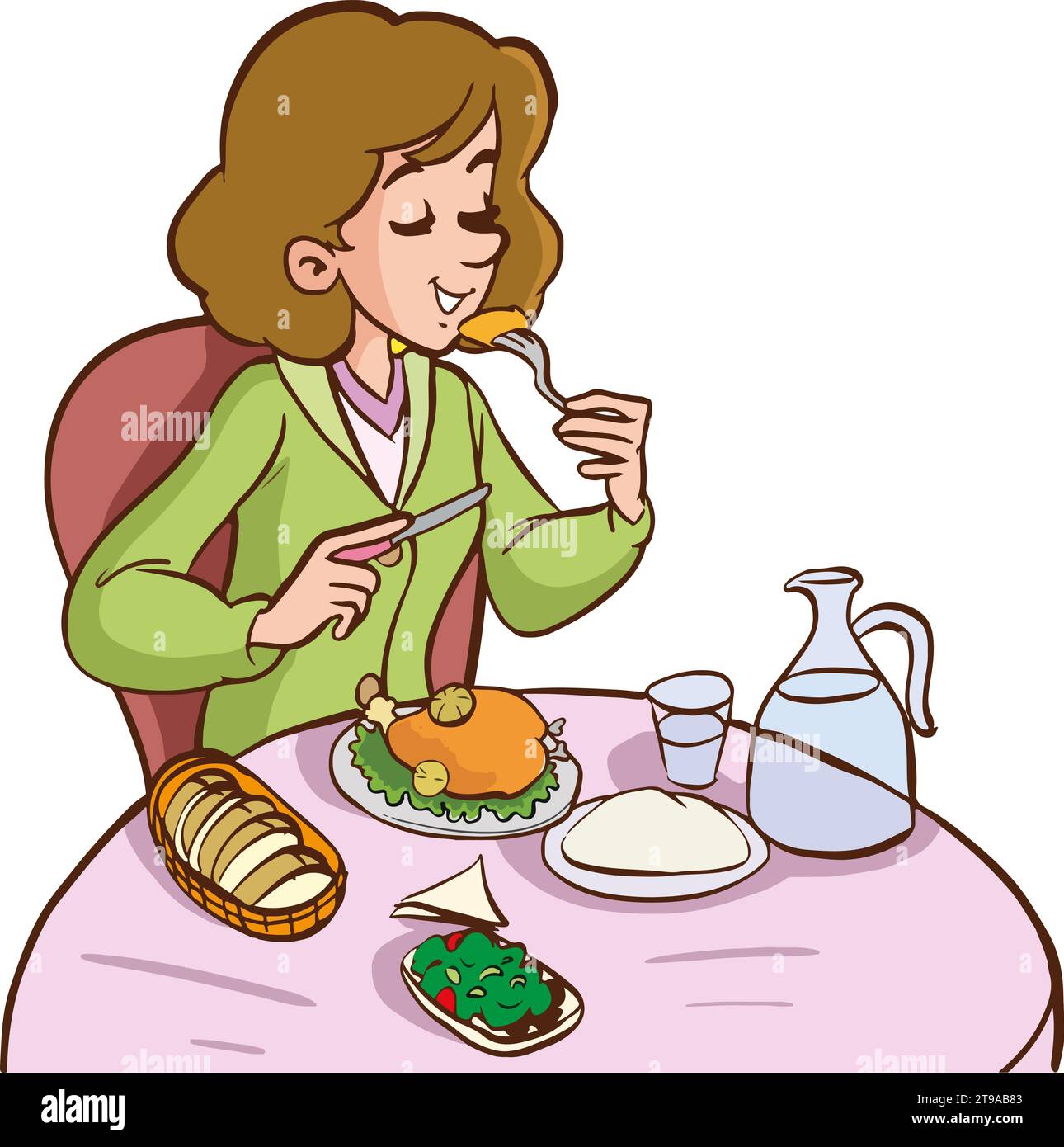 young woman eating cartoon vector illustration Stock Vector Image & Art ...