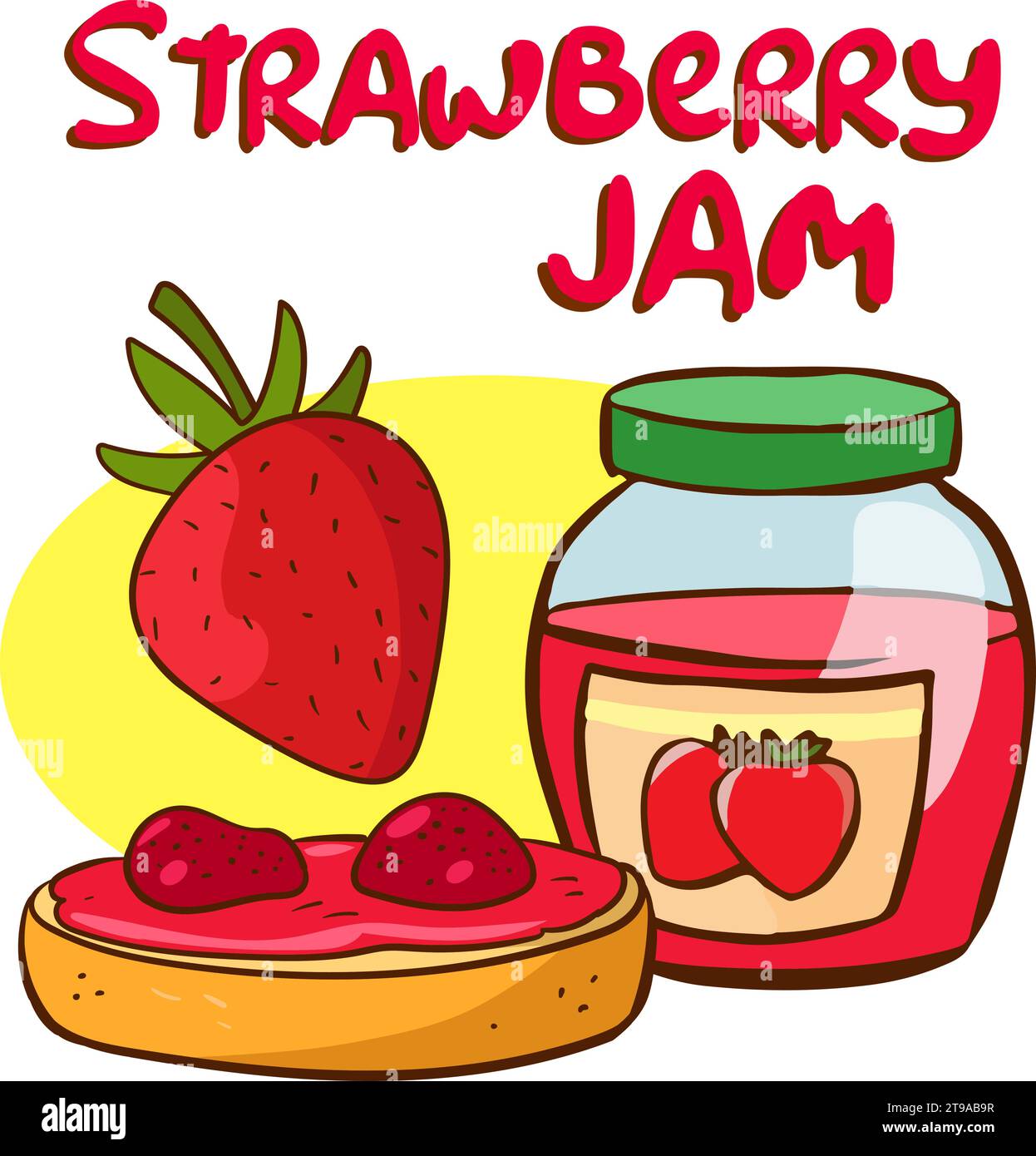 Strawberries, strawberry jam and a sandwich cartoon vector Stock Vector ...