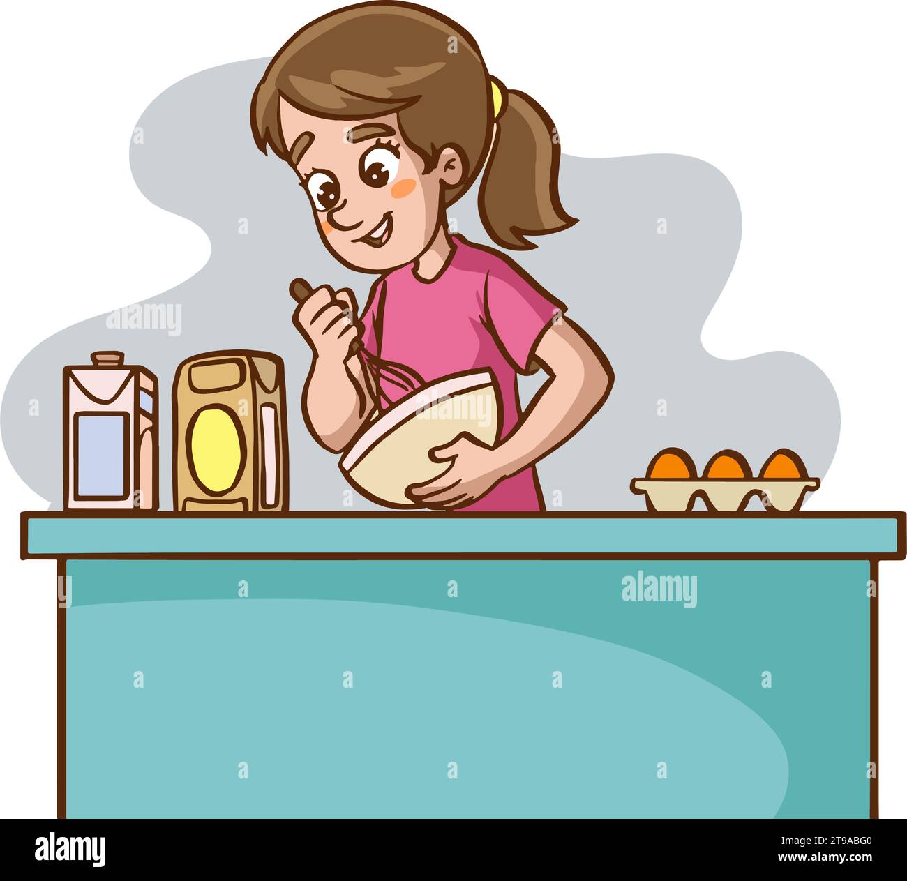 girl making cake in the kitchen cartoon vector Stock Vector Image & Art ...