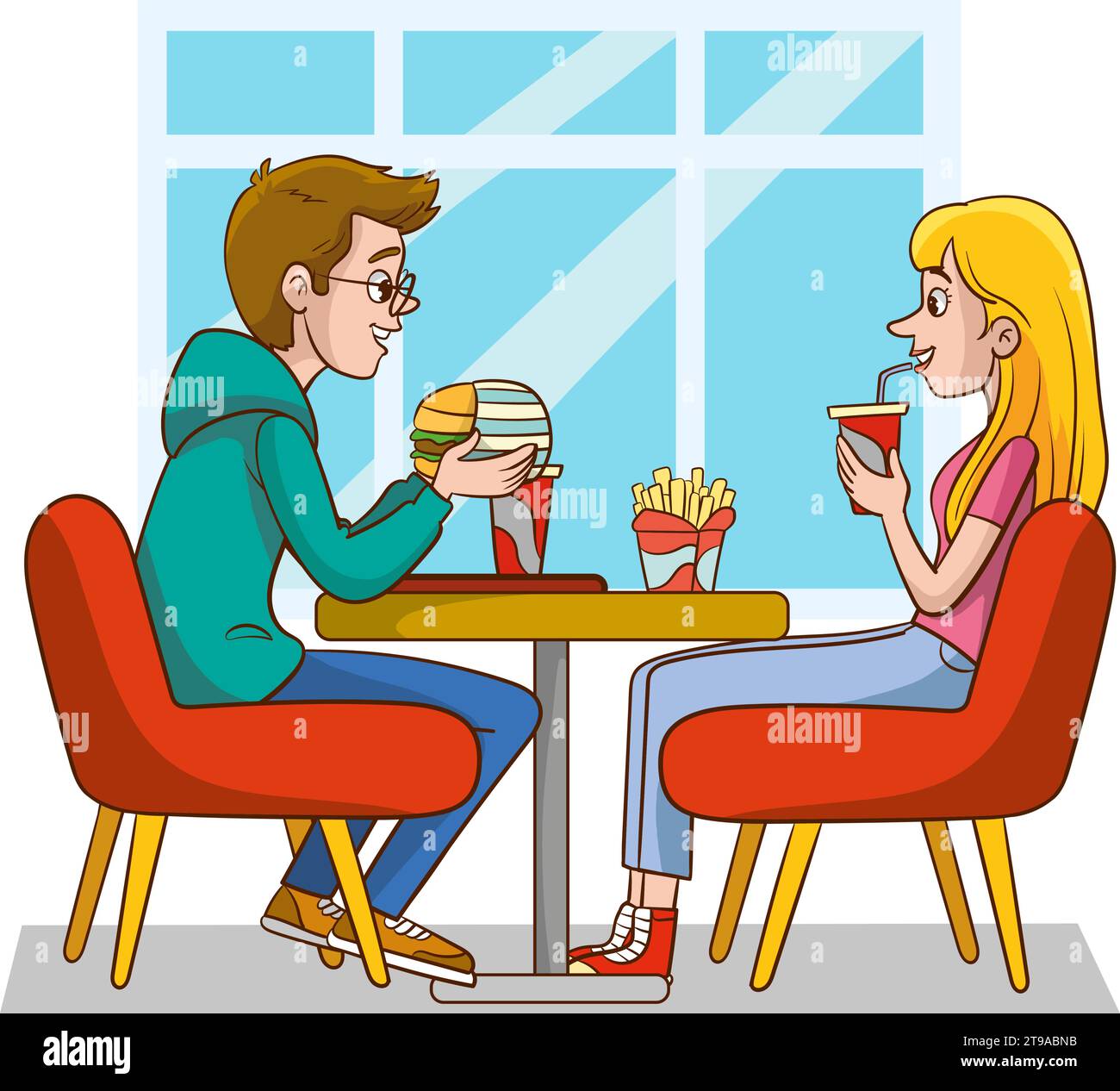 Happy friends restaurant pizza Stock Vector Images - Alamy