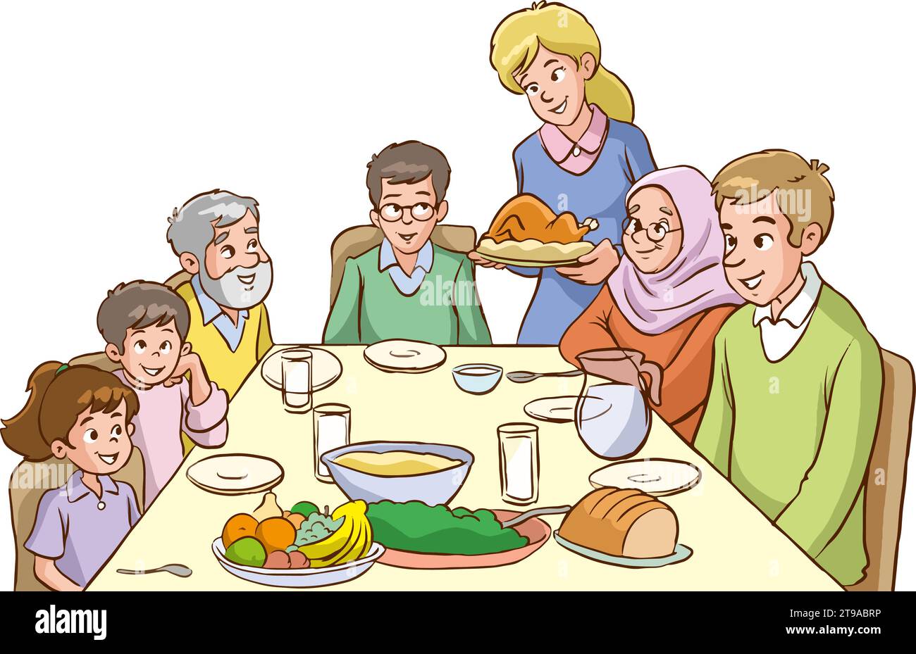 cute family are eating at the dinner table they are having breakfast cartoon vector Stock Vector ...