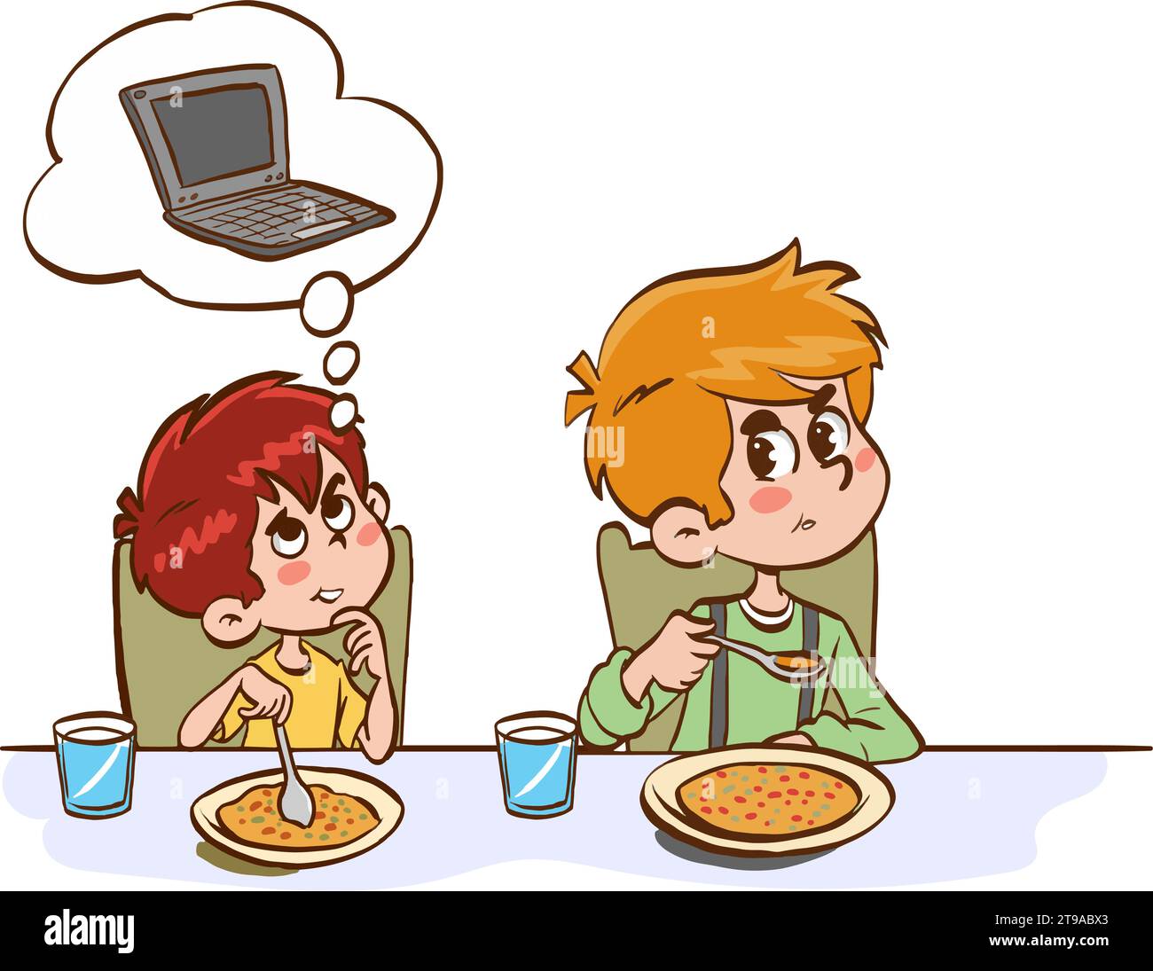 two kids eating vector illustration Stock Vector Image & Art - Alamy