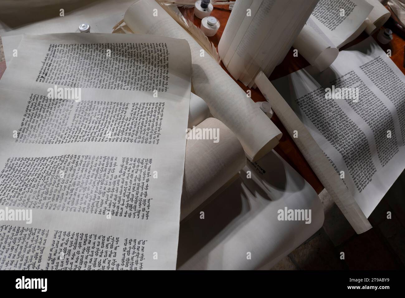 Parchments of a new Torah scrolls Stock Photo - Alamy