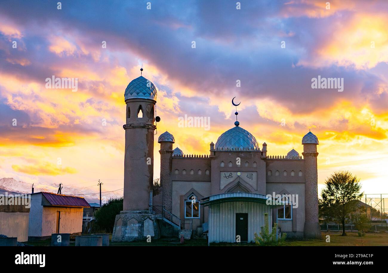 A mosque in a rural village in Kyrgyzstan at sunset Stock Photo - Alamy
