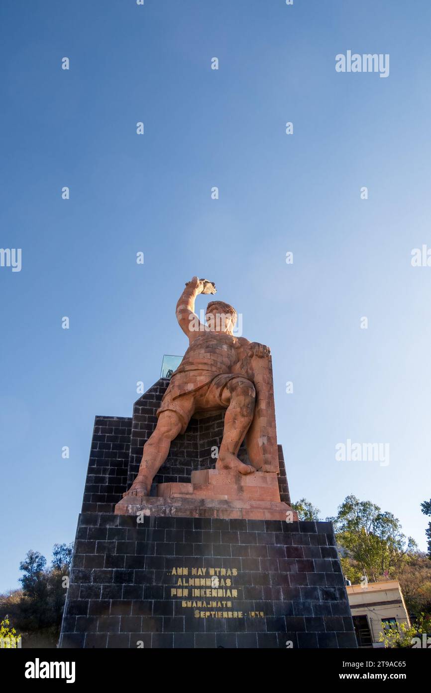 A Pipila statue, Guanajuato historic landmark, art against a scenic sky ...