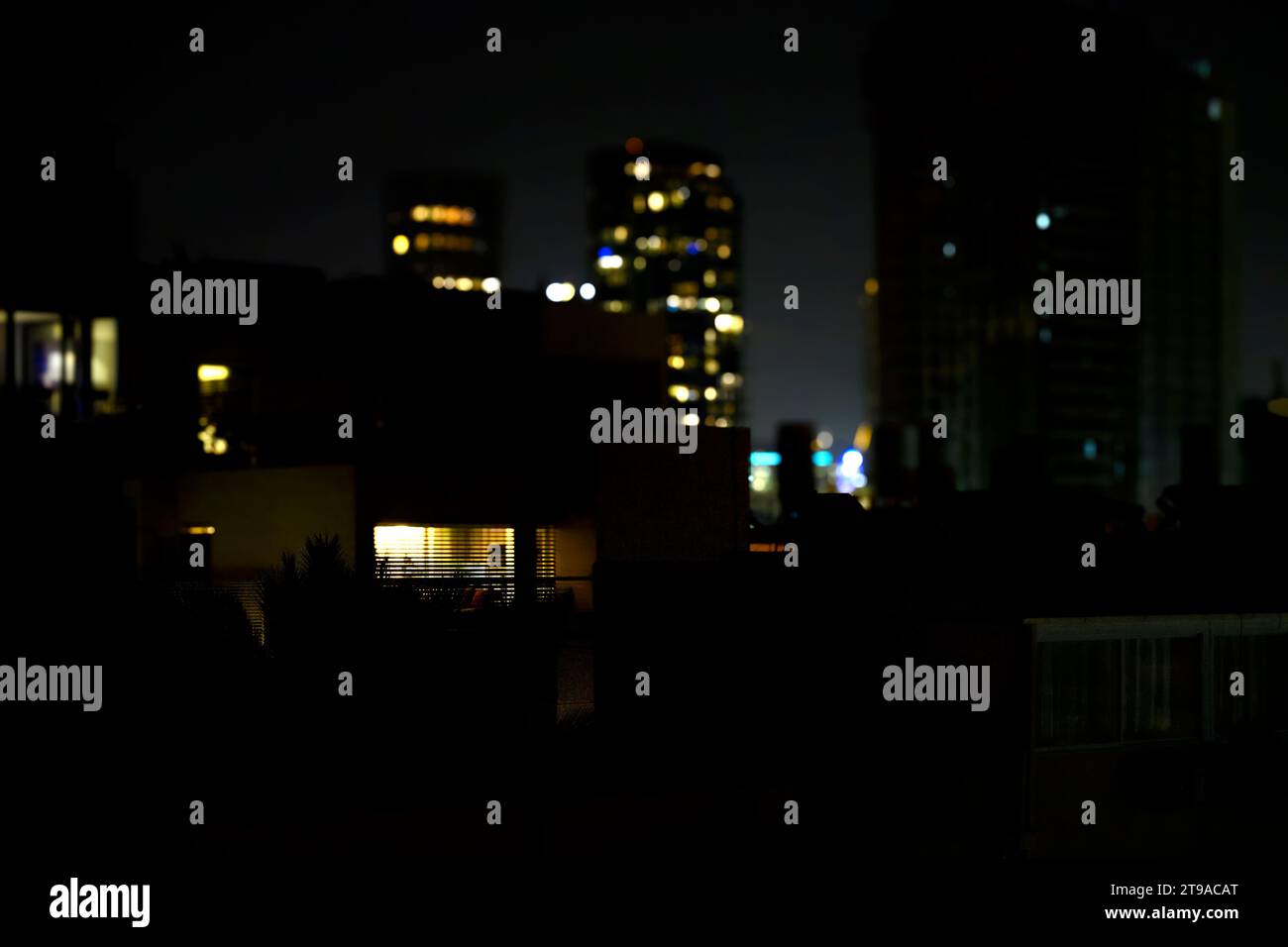 Tel Aviv city centre illuminated at at Night Soft focus bokeh Stock ...