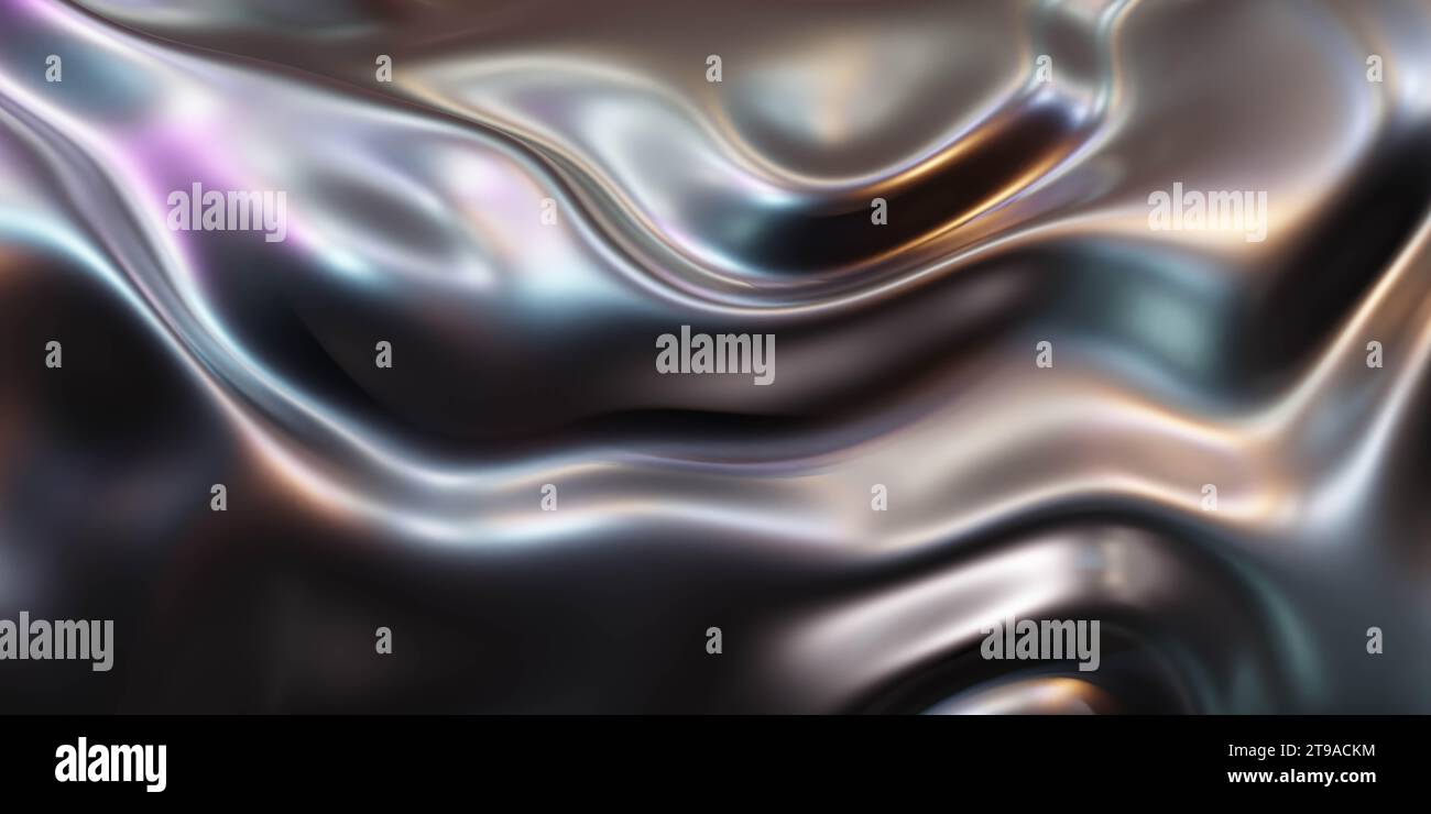 A detailed close-up of a shiny metallic surface in a 3D rendered ...